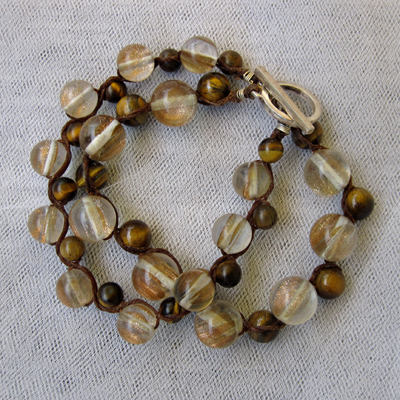 Tigers Eye and Gold Quartz Bracelet